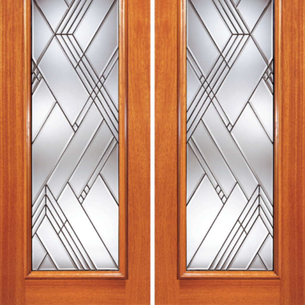 Mahogany Exterior Double Door Beveled Glass - Wood Doors Toronto